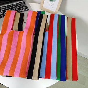 Women Hand-woven Stylish Stripe Bag Handmade Crochet Casual - Etsy