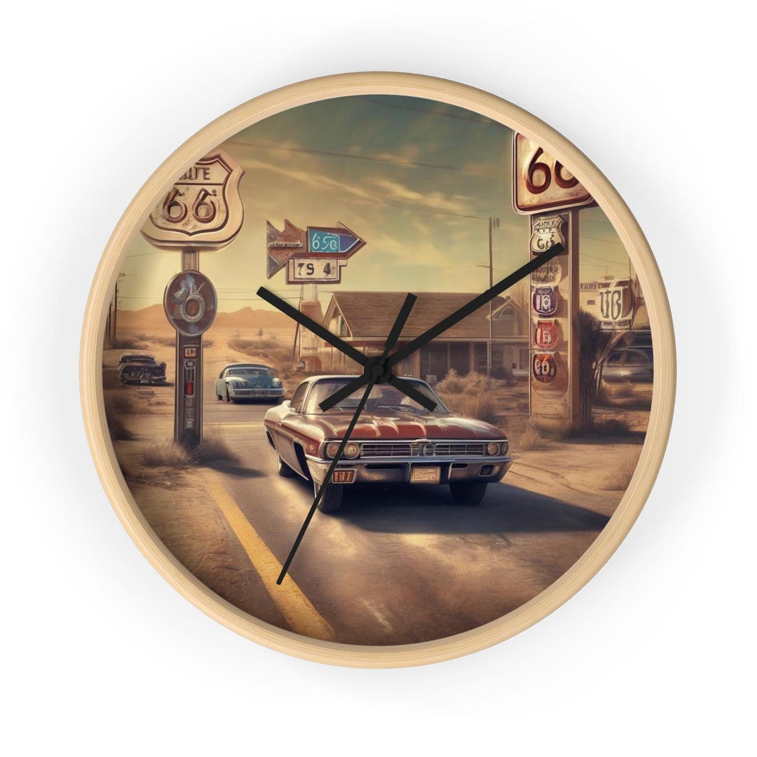 Vintage Route 66 Wall Clock, Retro Car Decor, Travel Themed Gift ...