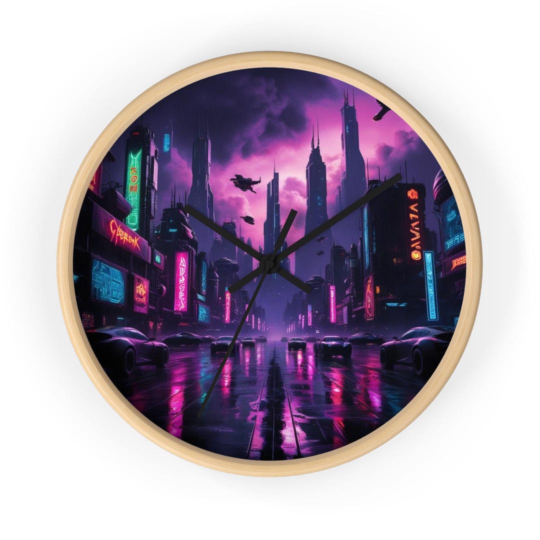 Futuristic Neon Wall Clock - Cyberpunk Art, Decorative Clock, Home ...