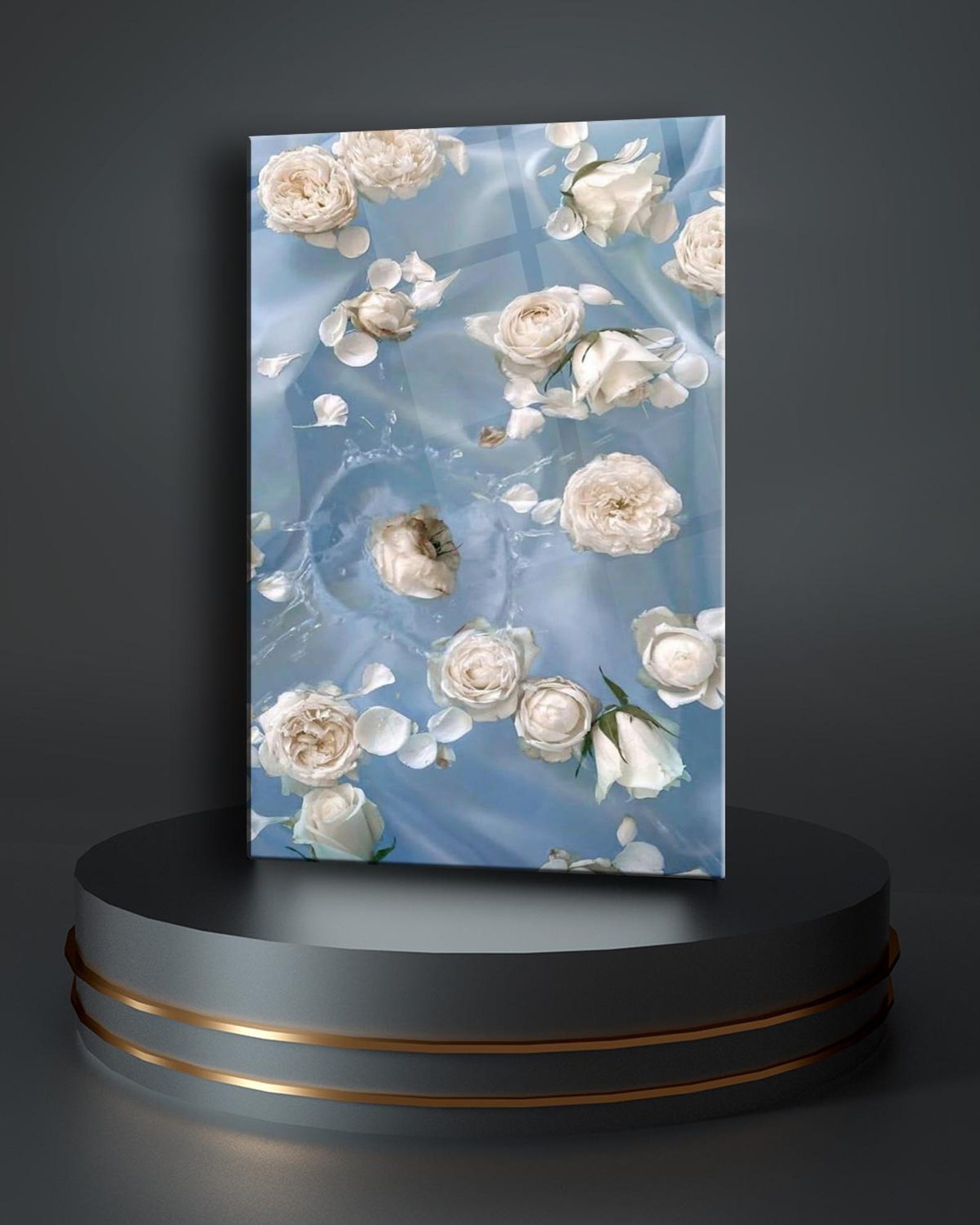 White Rose Glass Wall Art White Rose on Water Glass Art Floating White ...