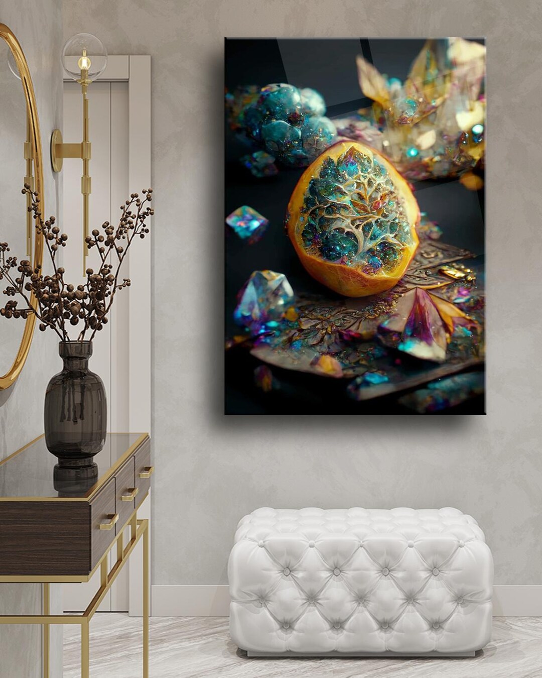 Crystal Fantasy Artwork,gemstone Surreal Painting,luxury Glass Wall Art ...
