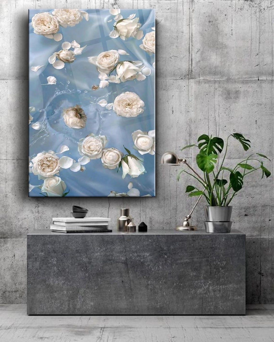 White Rose Glass Wall Art White Rose on Water Glass Art Floating White ...