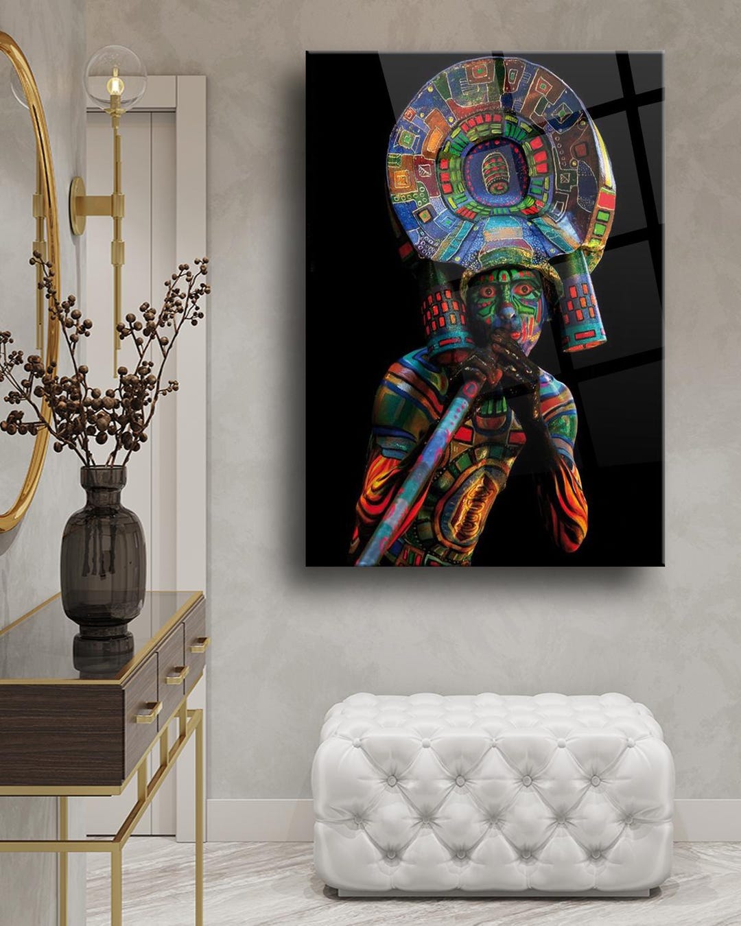 Aztec Glass Panel,aztec Glass Art,aztec Glass Wall Art,aztec Glass ...