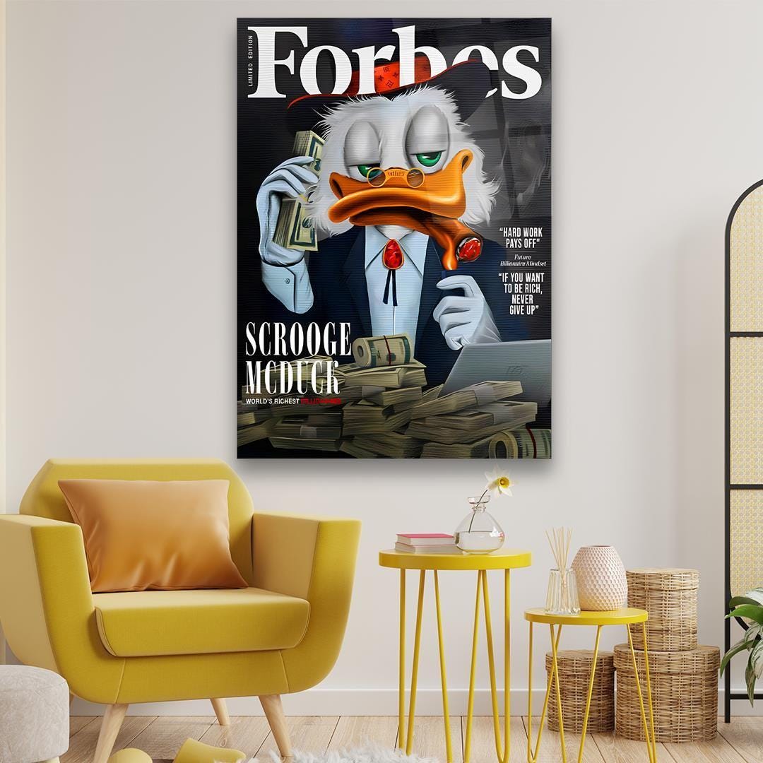 Scrooge Mcduck Forbes Cover Wall Art – Money Theme Glass Print – Luxury ...