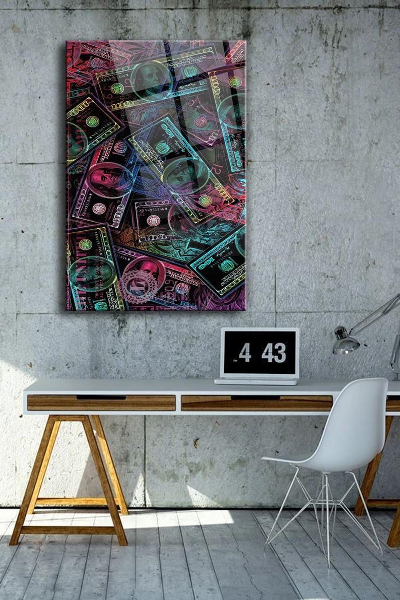 Neon Dollar Glass Art | Modern Money Wall Decor | Pop Art Neon Artwork ...