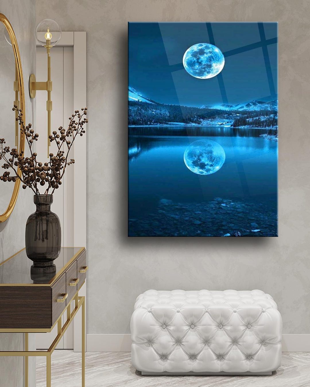 Blue Moon Glass Panel – Night-inspired Wall Decor Blue Moon Glass Art ...