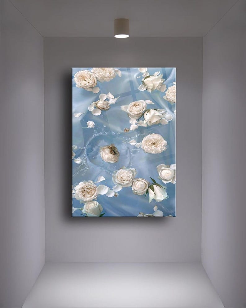 White Rose Glass Wall Art White Rose on Water Glass Art Floating White ...