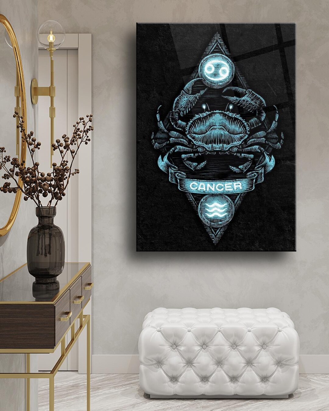 Cancer Glass Art Cancer Glass Decor Cancer Glass Panel Cancer Wall Art ...