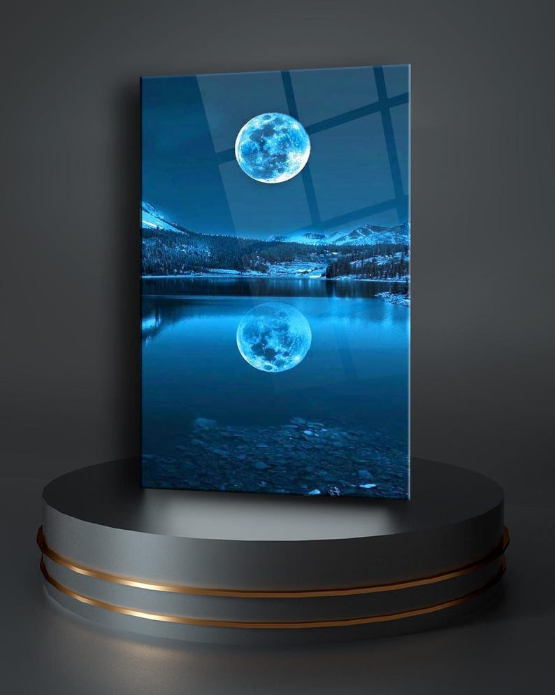 Blue Moon Glass Panel – Night-inspired Wall Decor Blue Moon Glass Art ...