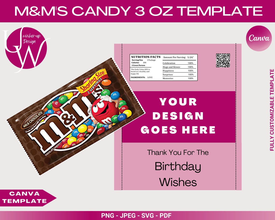 M&m's 3 Oz Blank Wrapper Template With Nutritional Facts - Etsy