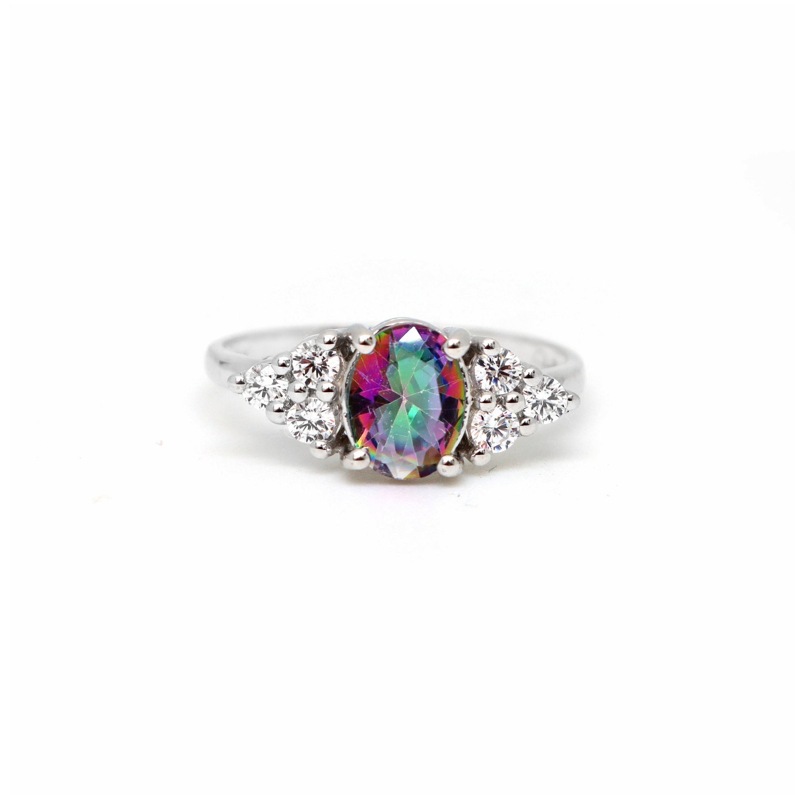 Natural Mystic Topaz Oval Gemstone Ring, 925 Silver Ring, Mystic Topaz ...