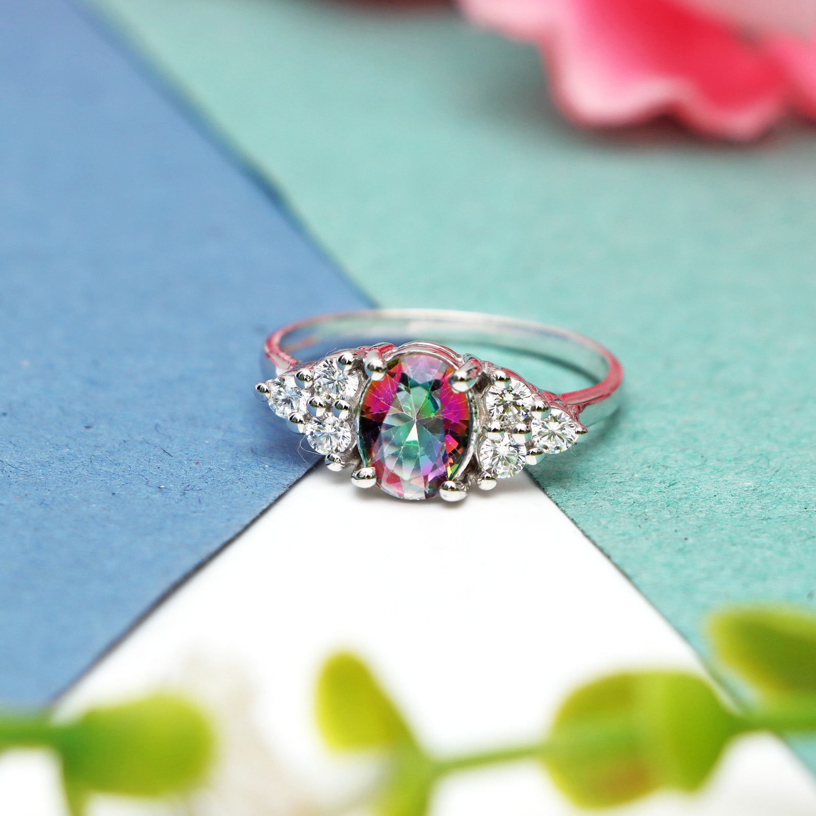 Natural Mystic Topaz Oval Gemstone Ring, 925 Silver Ring, Mystic Topaz ...