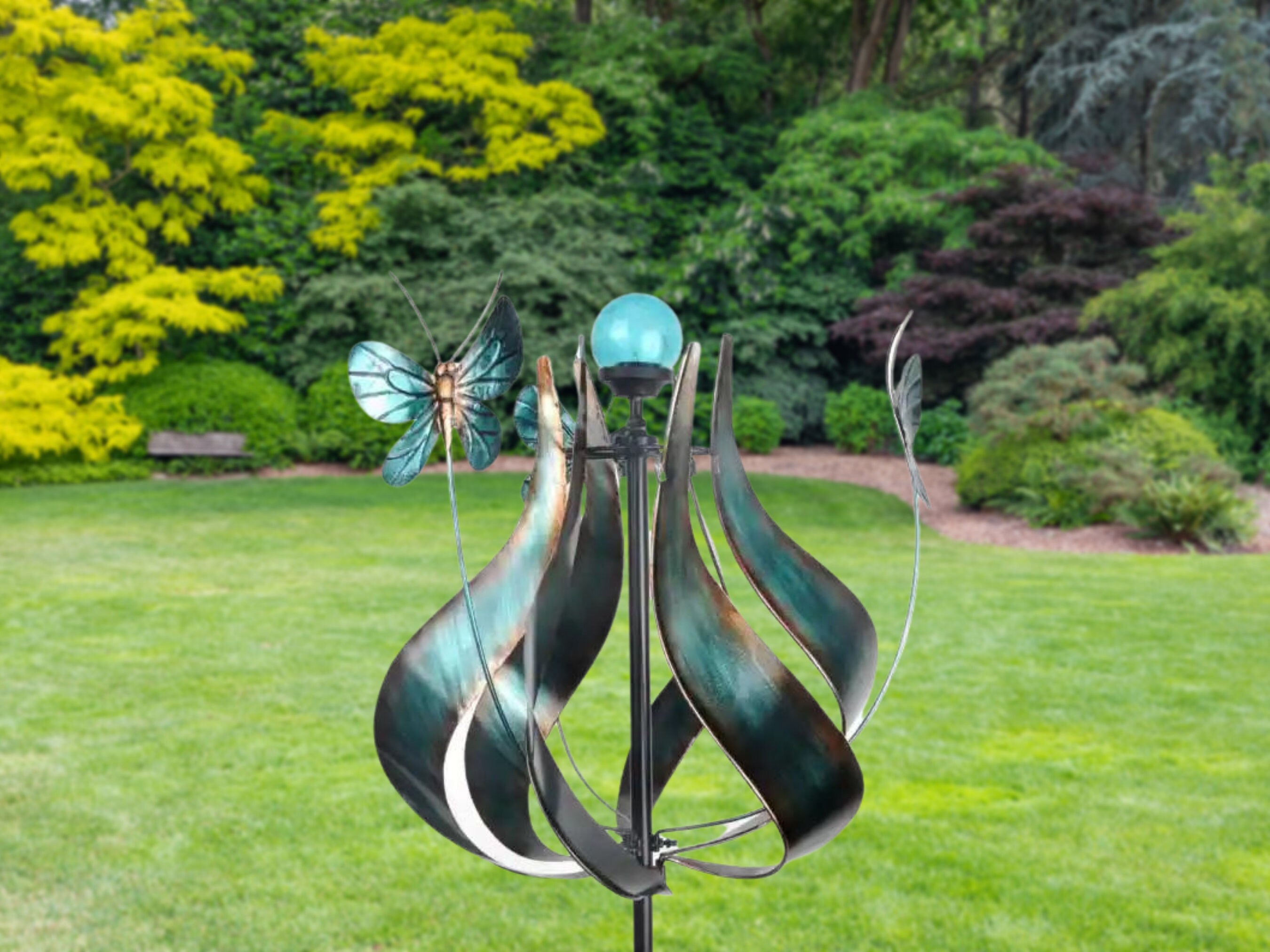Kinetic Pinwheel Metal Garden Sculpture