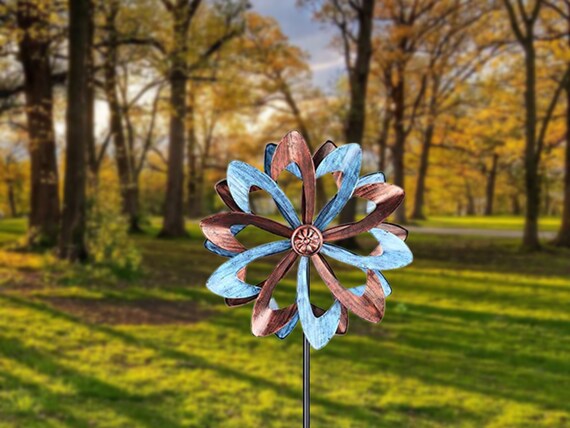 Kinetic Pinwheel Metal Garden Sculpture