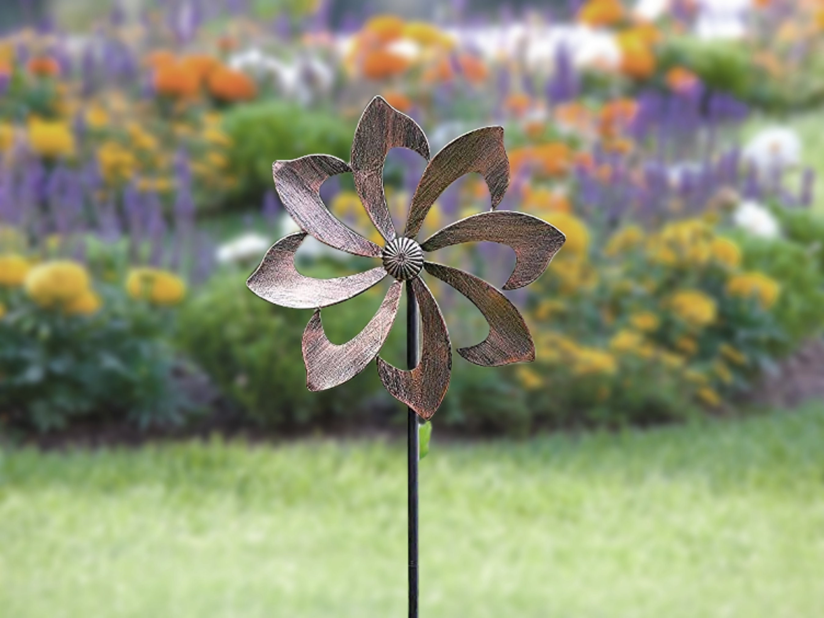 Kinetic Pinwheel Metal Garden Sculpture