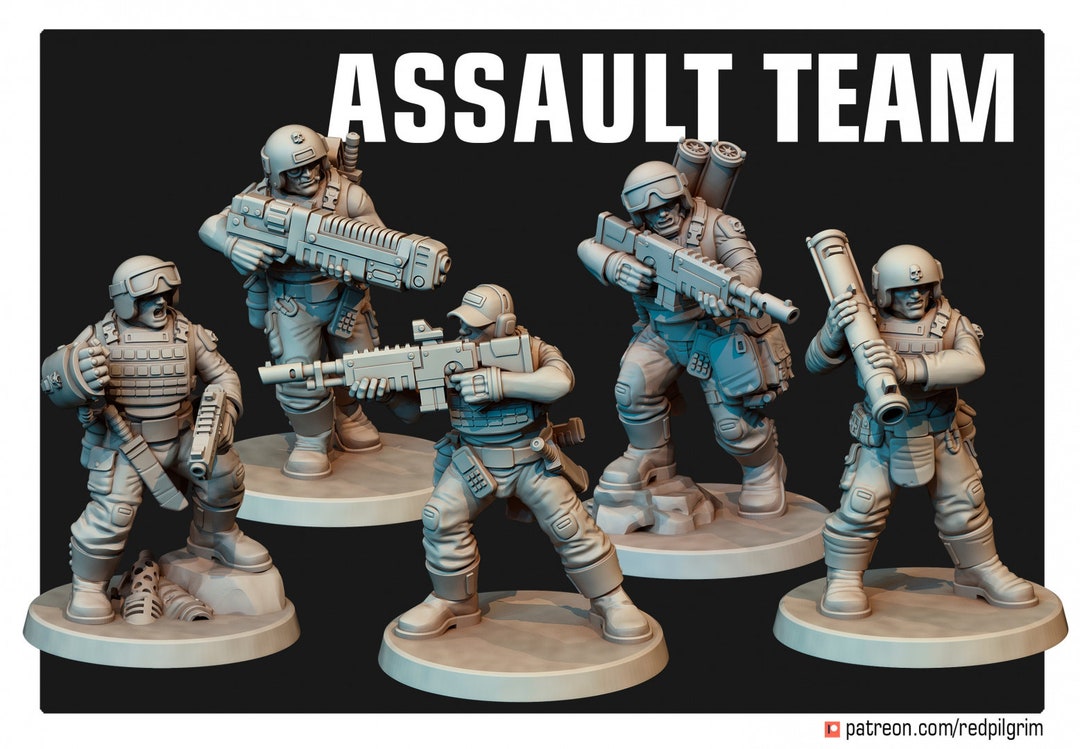 Assault Team (5 Models) + Base(s) by Red Pilgrim Miniatures ...