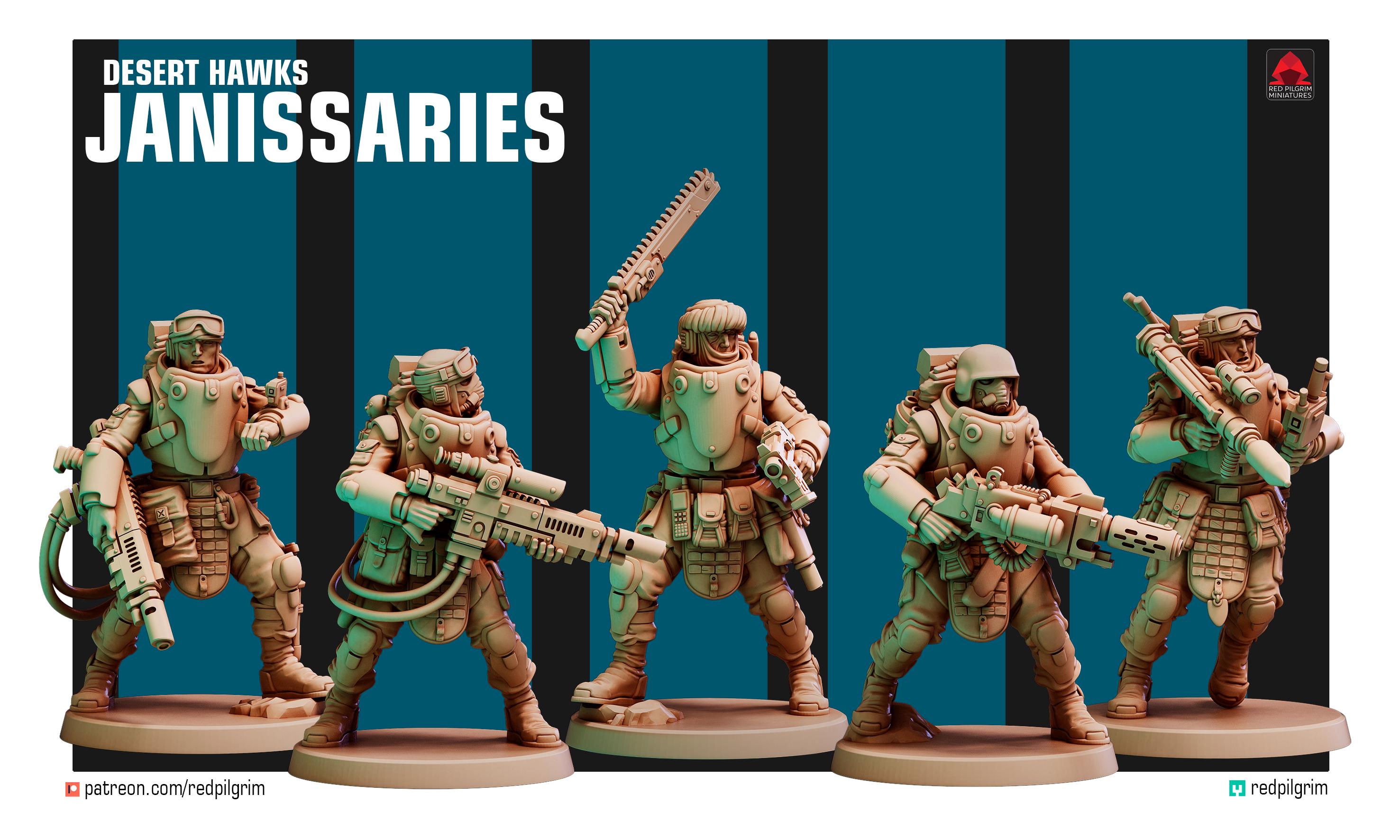 Desert Hawks Janissaries2 (5 Models) + Base(s) by Red Pilgrim ...