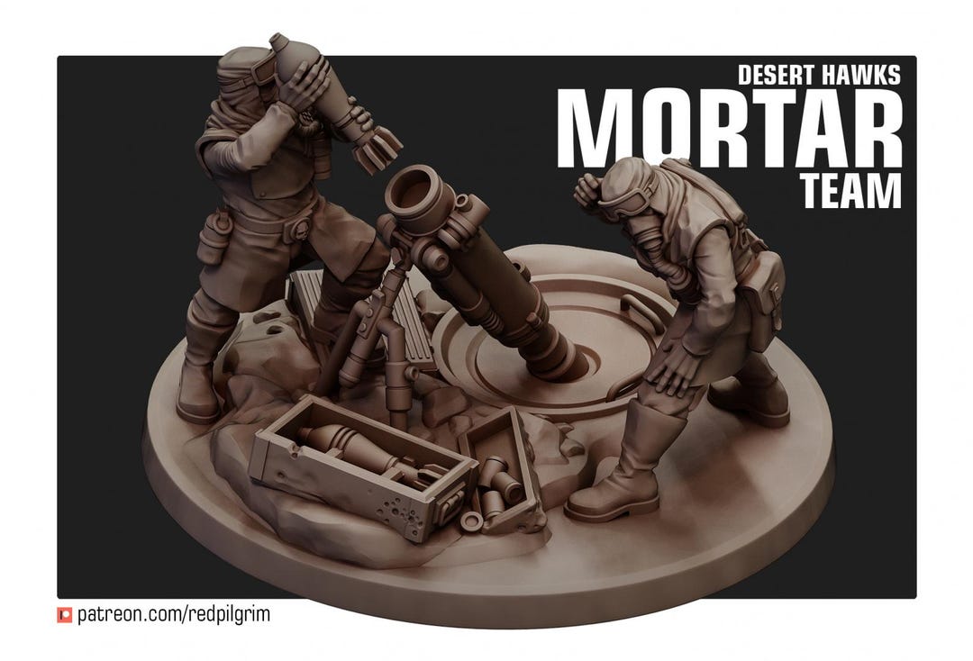 Desert Hawks Mortar Team + Base(s) by Red Pilgrim Miniatures ...