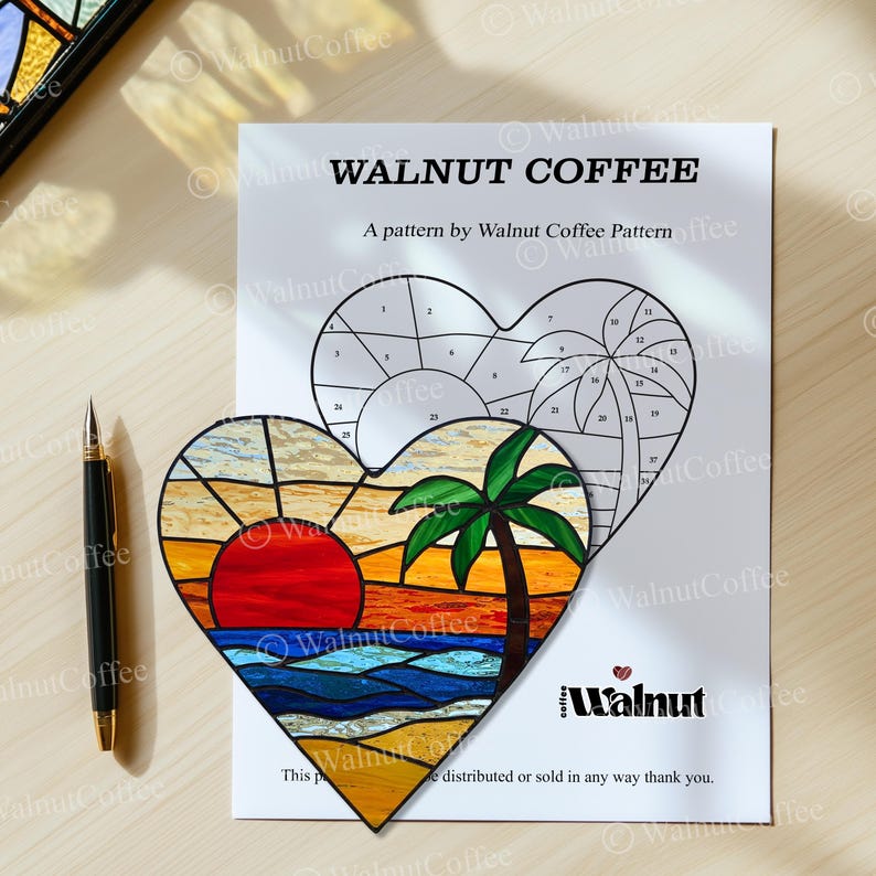 Sunset Beach Stained Glass Pattern: Summer Suncatcher DIY (PDF Pattern ...