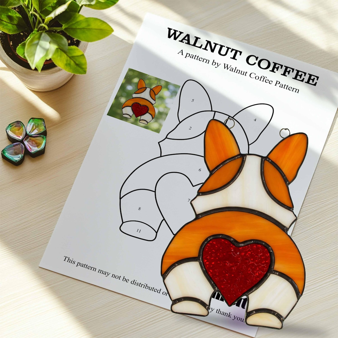 Corgi Suncatcher Stained Glass Pattern: Adorable Animal DIY (PDF) - Etsy