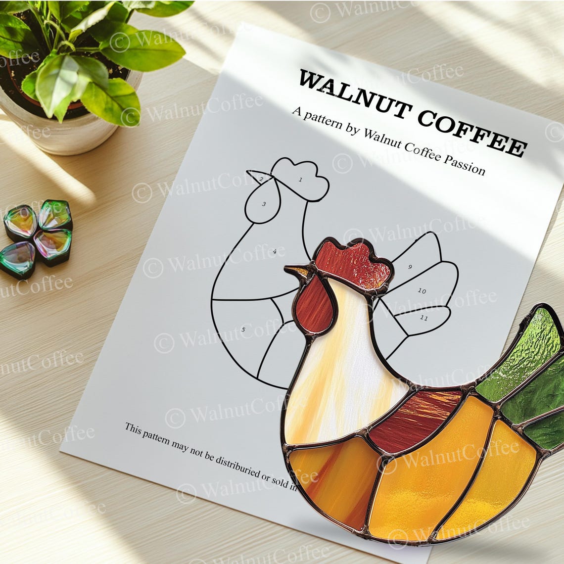 Hen and Rooster Stained Glass Pattern: DIY Snail Design (digital ...