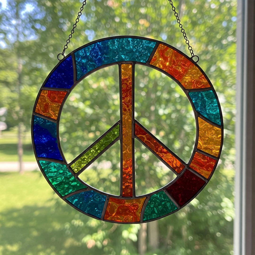 Rainbow Peace Sign Stained Glass Pattern: Modern Suncatcher (PDF ...