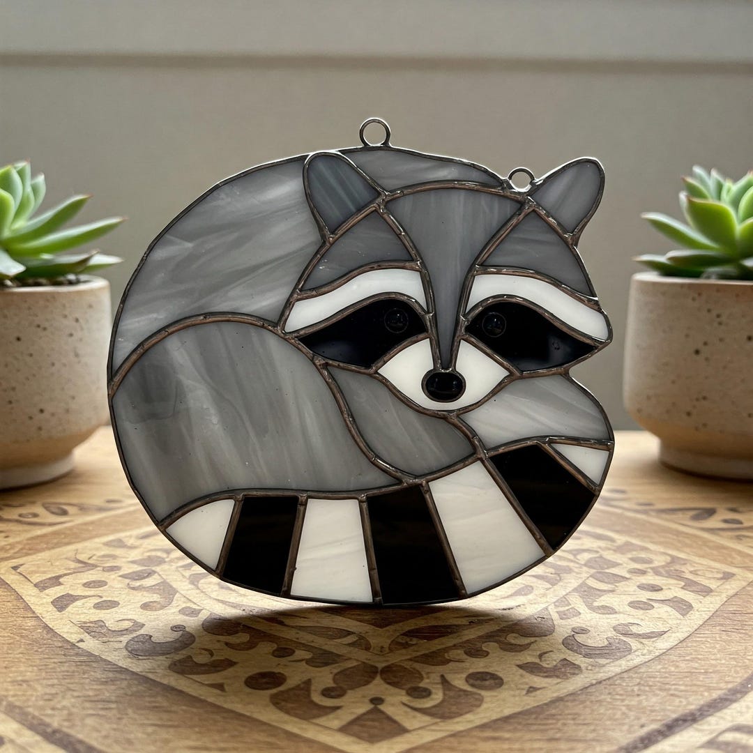 Raccoon Stained Glass Pattern, Raccoon Ornament Stained Glass Pattern ...