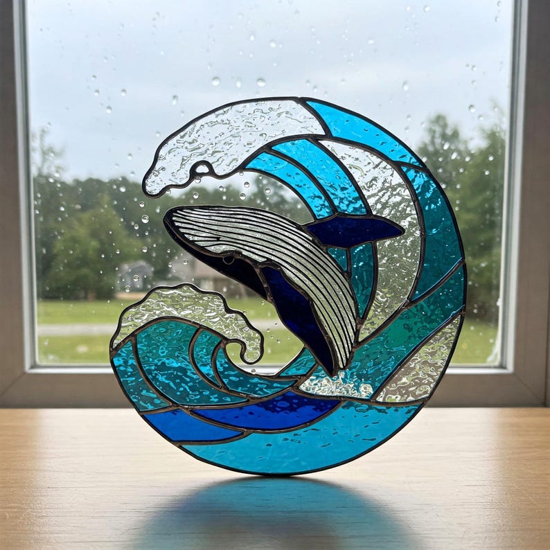 Whale & Wave Stained Glass Pattern: Ocean Suncatcher Design (PDF ...