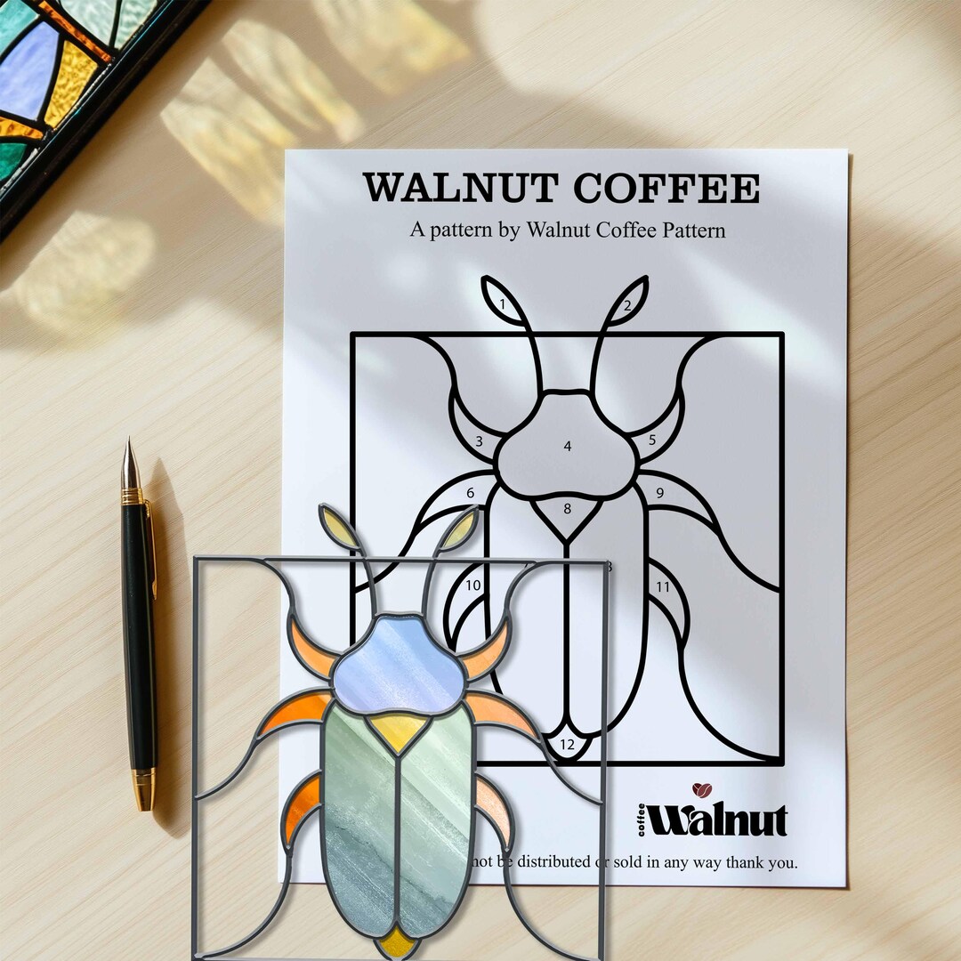 Geometric Beetle Stained Glass Coloring Bookmark, Beetle Stained Glass ...