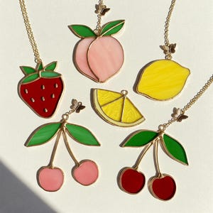 Colorful Fruits Stained Glass Pattern: Strawberry, Peach, Lemon, Cherry ...