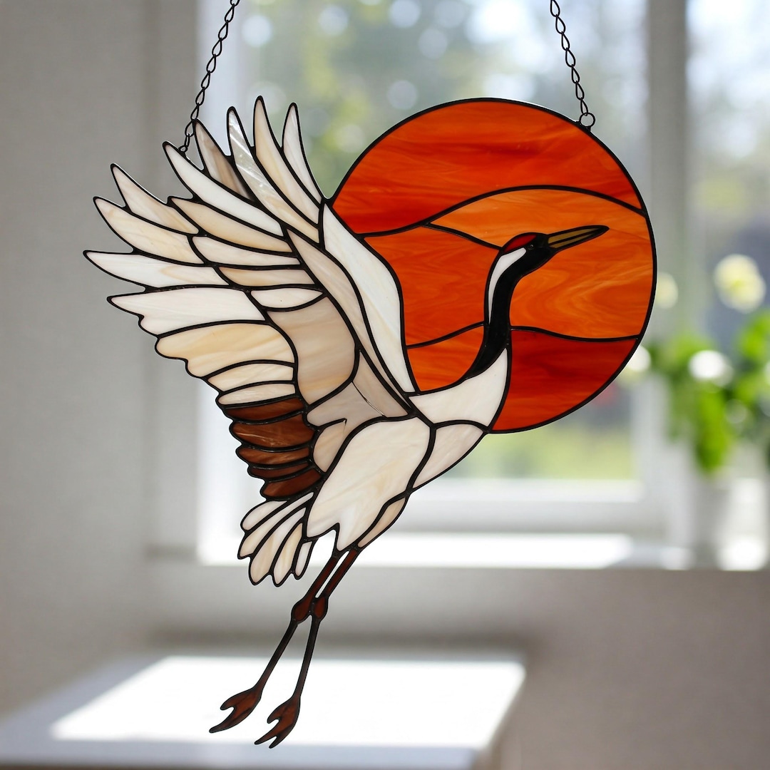 Crane Suncatcher Stained Glass Pattern: DIY Festive Decor (PDF) - Etsy
