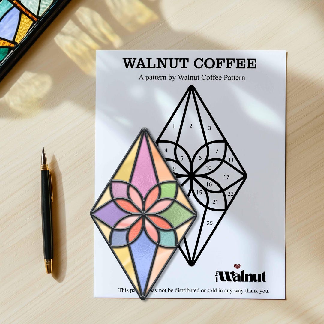 Geometric Shapes Stained Glass Pattern, Colorful Rhombus Stained Glass ...