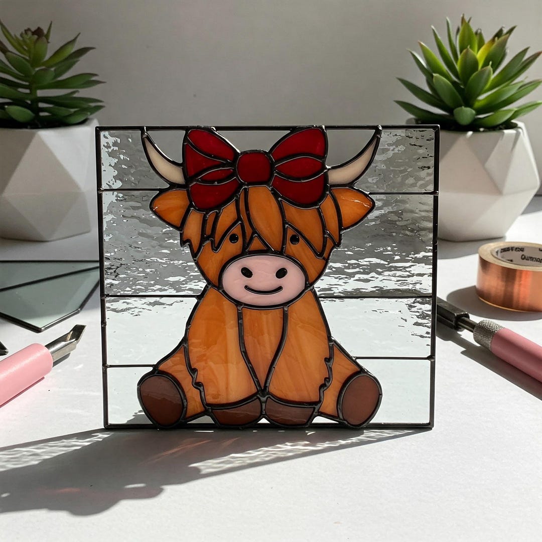 Highland Cow With Bow Stained Glass Pattern, DIY Farm Decor (PDF ...