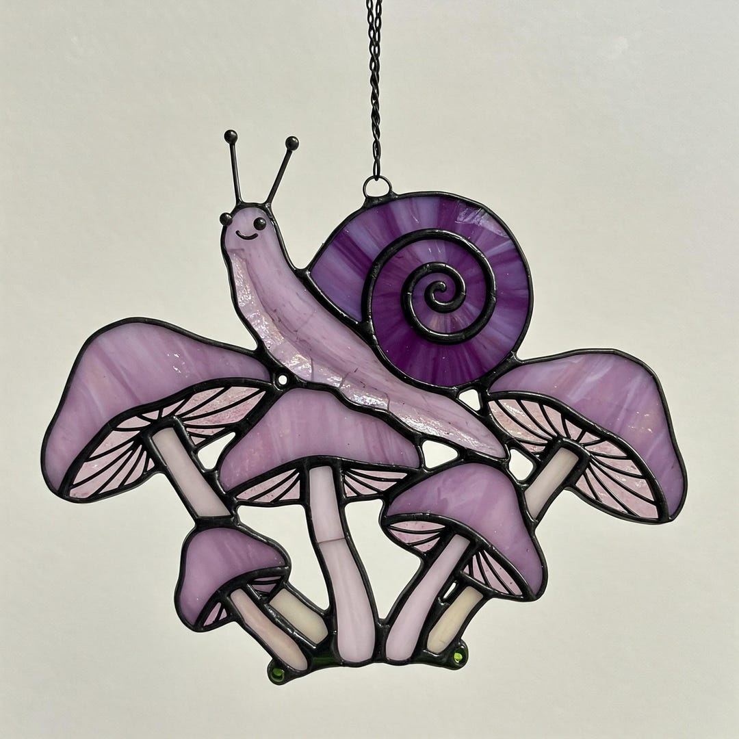 Mushroom and Snail Stained Glass Pattern: Enchanted Home Decor (PDF) - Etsy