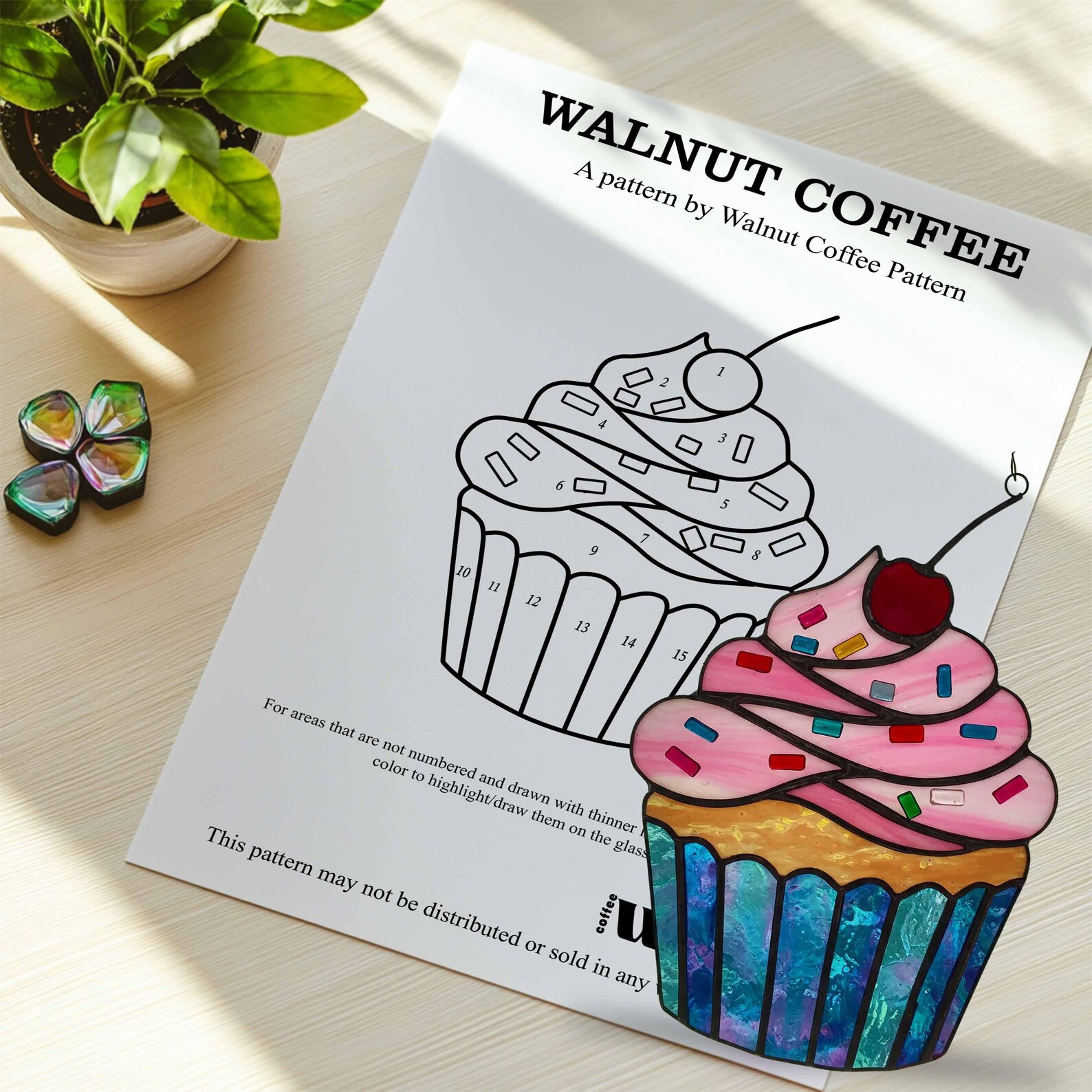 Cherry Cupcake Stained Glass Pattern: Festive DIY Project (PDF) - Etsy