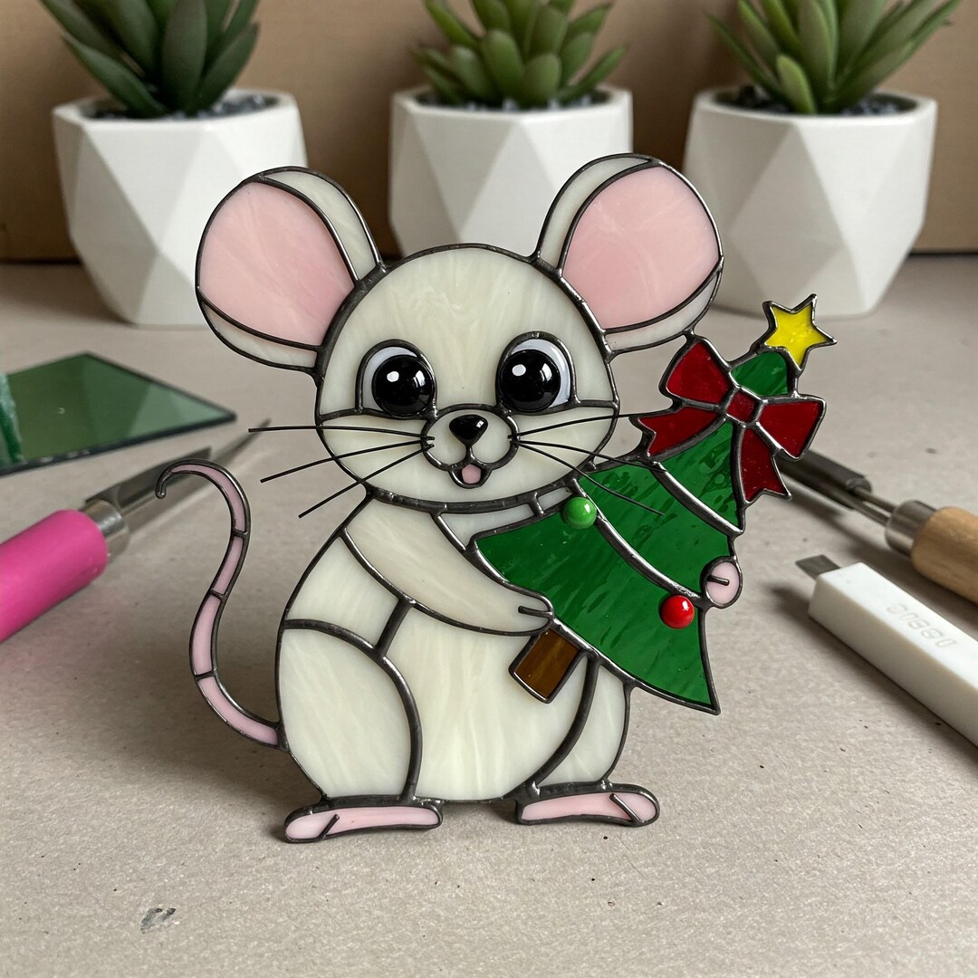 Christmas Mouse Stained Glass Pattern: Festive Holiday Decor (PDF ...