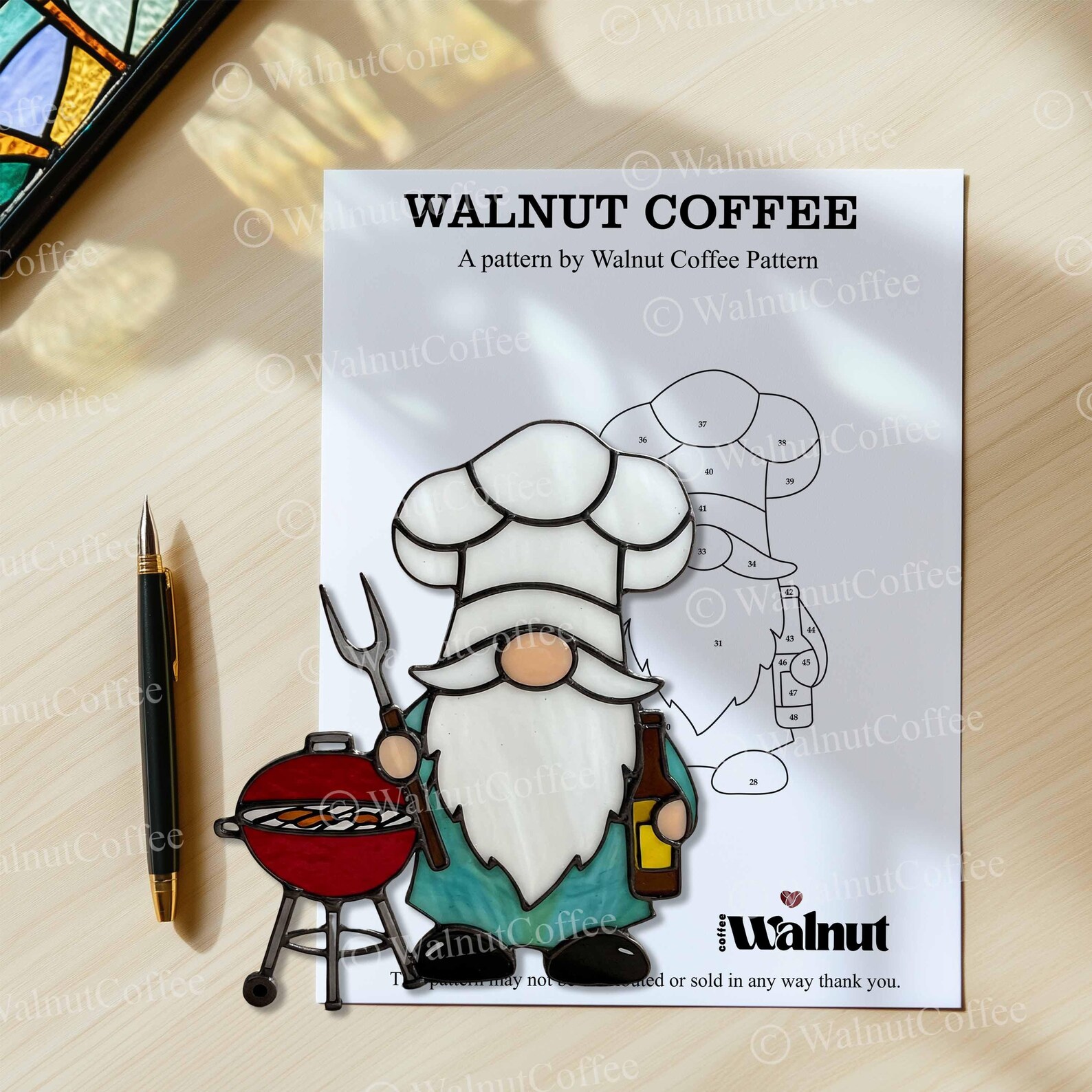 BBQ Gnome Stained Glass Pattern: Chef Garden Decor (PDF Download A3 ...