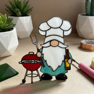 BBQ Gnome Stained Glass Pattern: Chef Garden Decor (PDF Download A3 ...