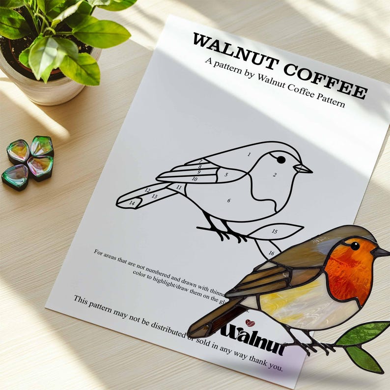 Pattern Robin Bird Stained Glass, Robin Bird Stained Glass Suncatcher ...