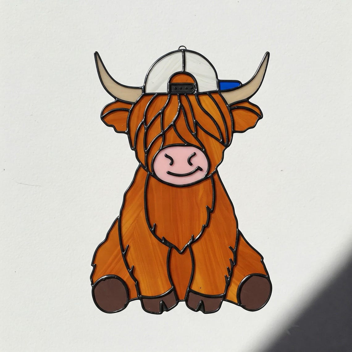 Highland Cow Stained Glass Pattern With Baseball Cap (PDF Download A3 ...
