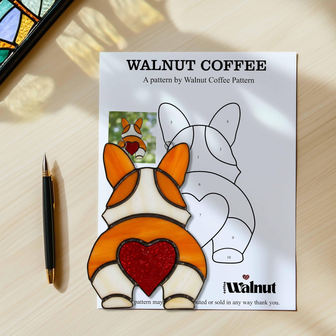 Corgi Suncatcher Stained Glass Pattern: Adorable Animal DIY (PDF) - Etsy