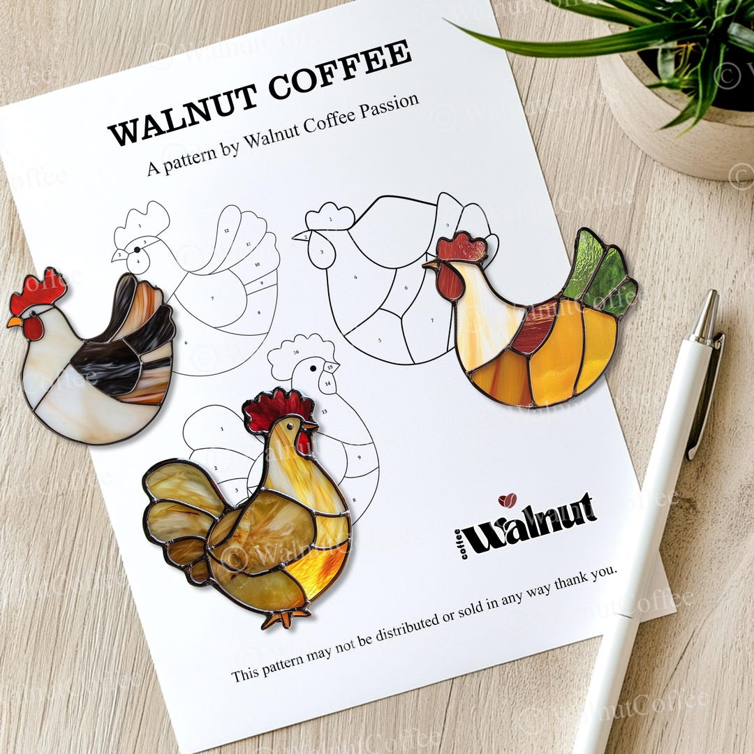 Hen and Rooster Stained Glass Pattern Bundle, Chicken Hen Stained Glass ...