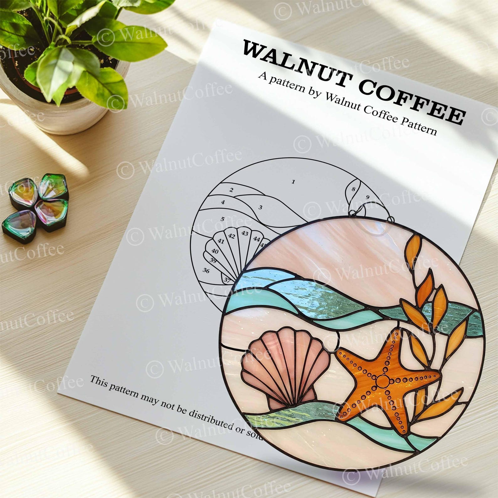 Stained Glass Starfish Seashell Pattern: Ocean Suncatcher Design (PDF ...