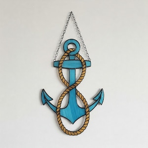 Anchor Stained Glass Pattern,blue Anchor, Nautical Decor, Boater Gift ...