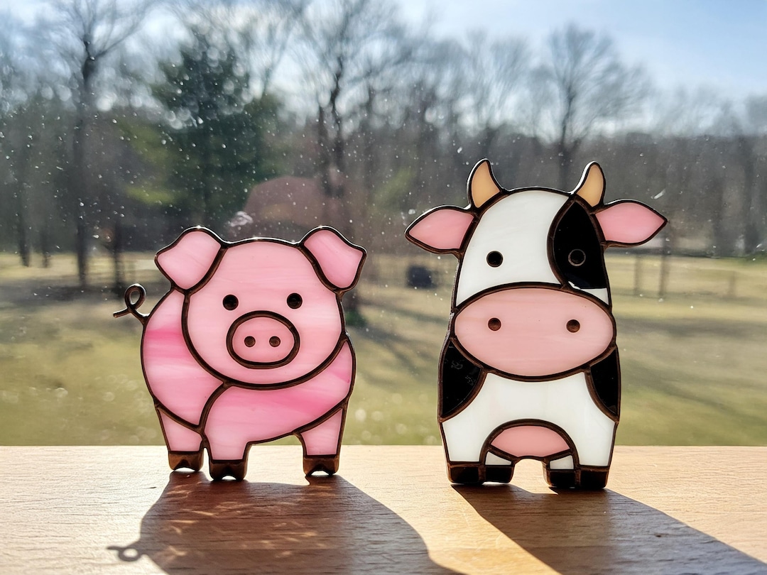 Pig and Cow Stained Glass Pattern: Farm Animals DIY (PDF) - Etsy
