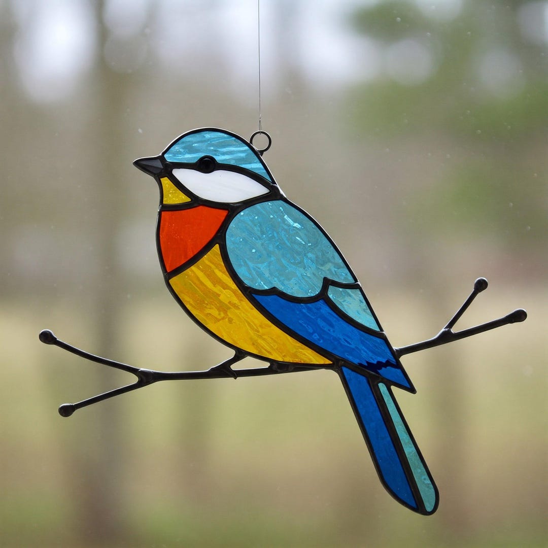 Blue Tit Bird Stained Glass Pattern: Nature Decor DIY (PDF Download A3 ...