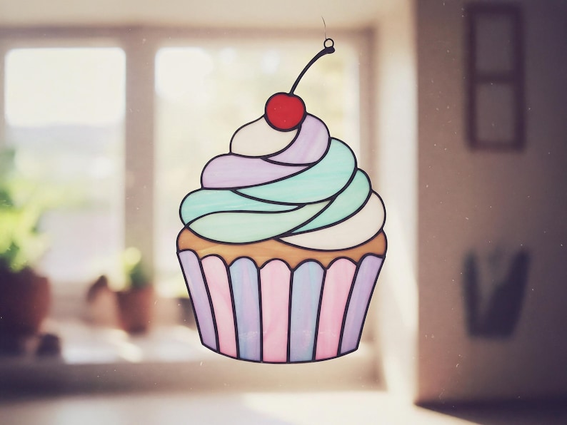 Cherry Cupcake Stained Glass Pattern: Festive DIY Project (PDF) - Etsy