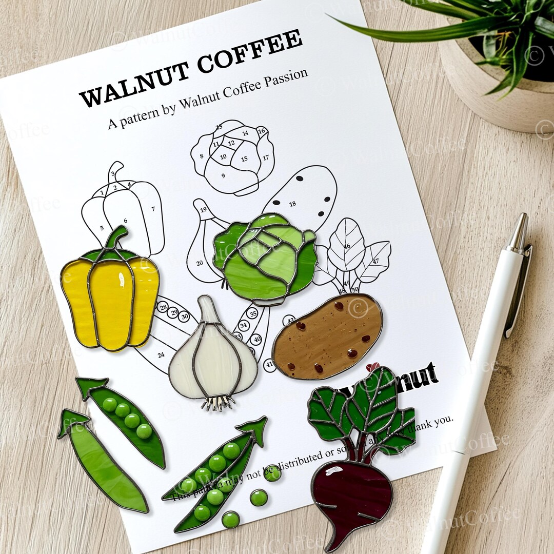 Vegetables Stained Glass Pattern, Yellow Bell Pepper, Cabbage, Garlic ...
