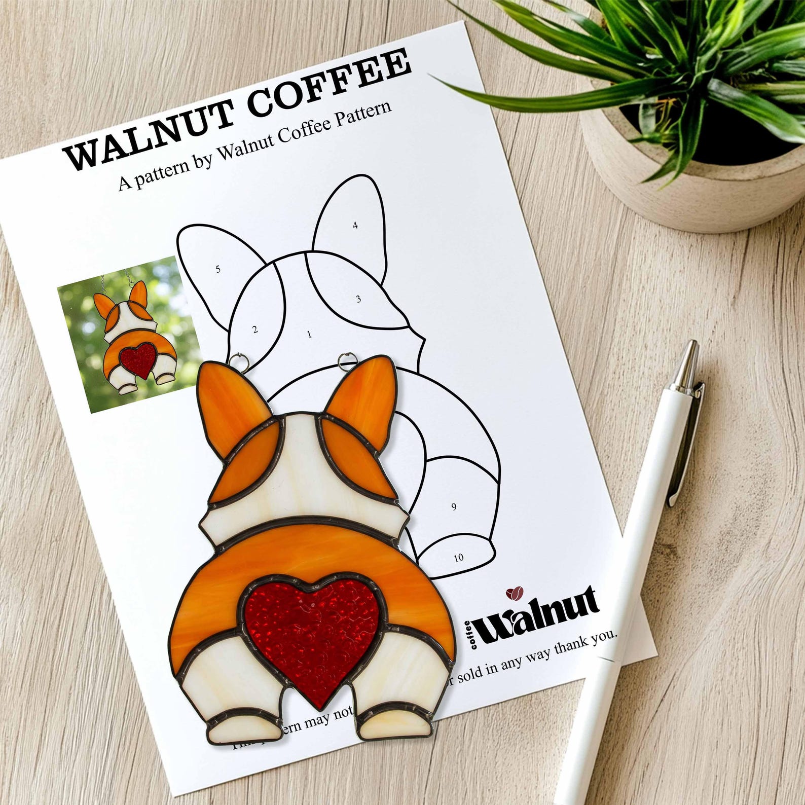 Corgi Suncatcher Stained Glass Pattern: Adorable Animal DIY (PDF) - Etsy
