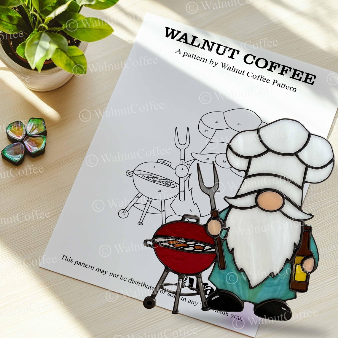 BBQ Gnome Stained Glass Pattern: Chef Garden Decor (PDF Download A3 ...